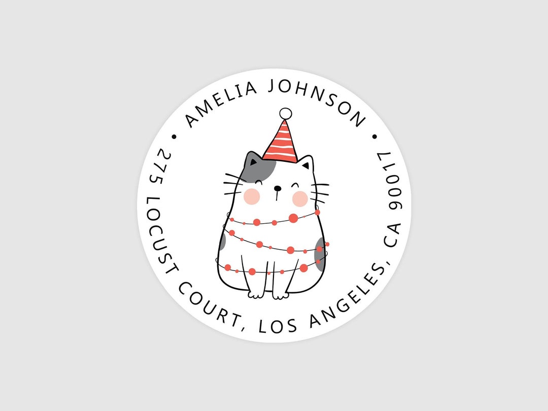 Christmas Cat Address Labels | Cute Cat Return Address Stickers ...