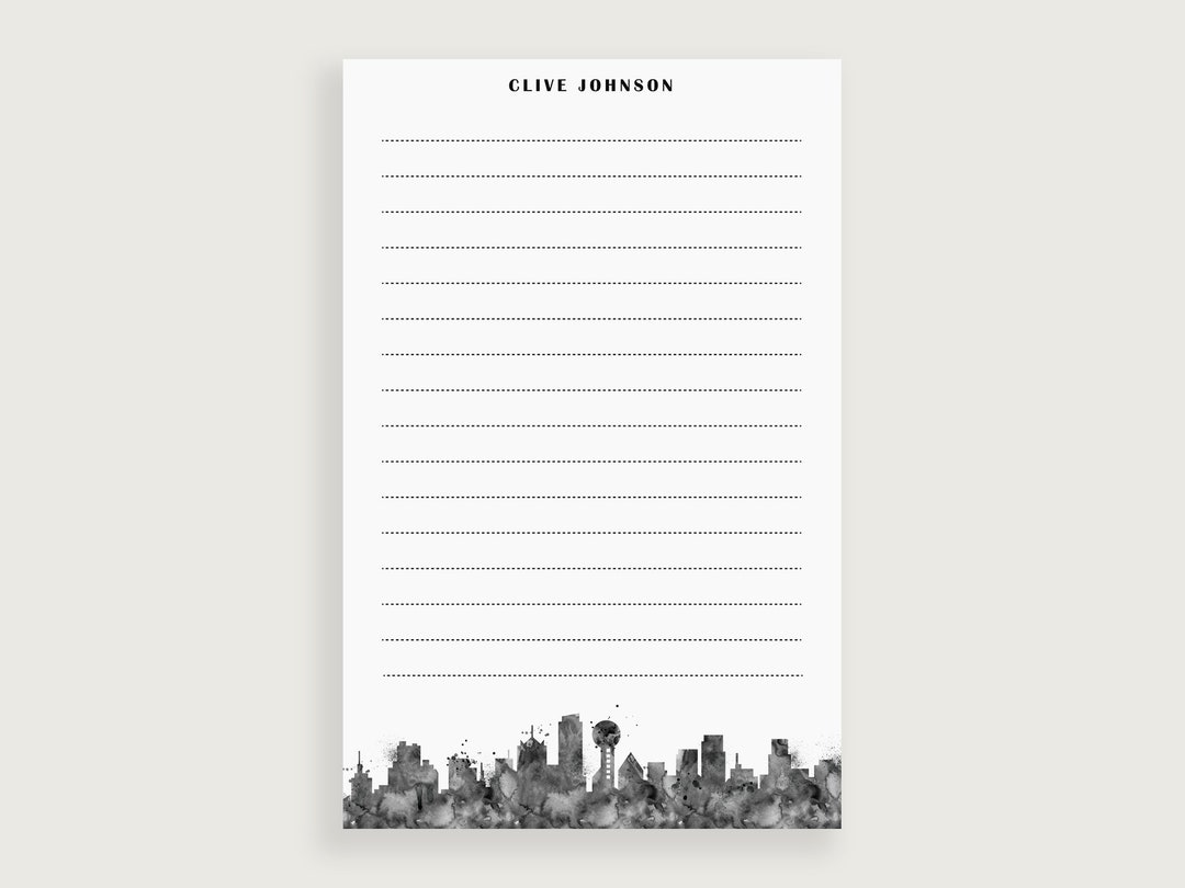 Dallas Skyline Notepad, Watercolor Texas Gifts for Men, Personalized ...