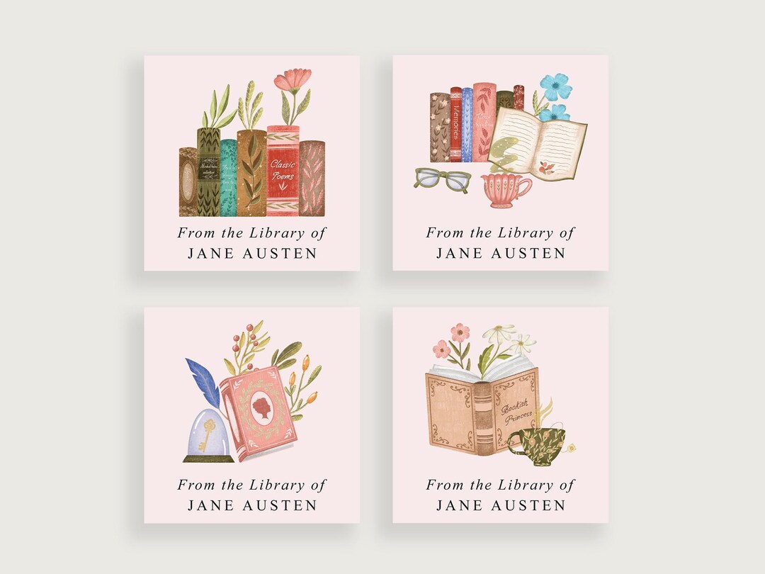 Custom Book Label Stickers | Personalized Bookplates | A Set of 4 ...