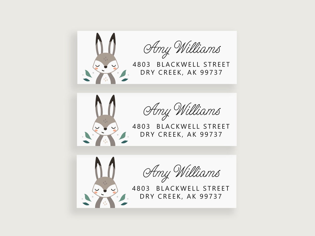 Rabbit Address Label Animals, Personalized Address Labels Kids, Sticker ...