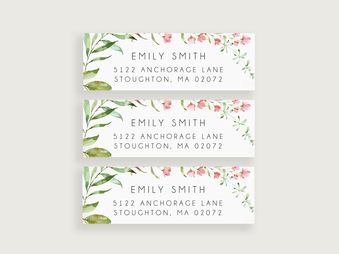 Greenery Address Labels With Flowers, Floral Return Address Label ...