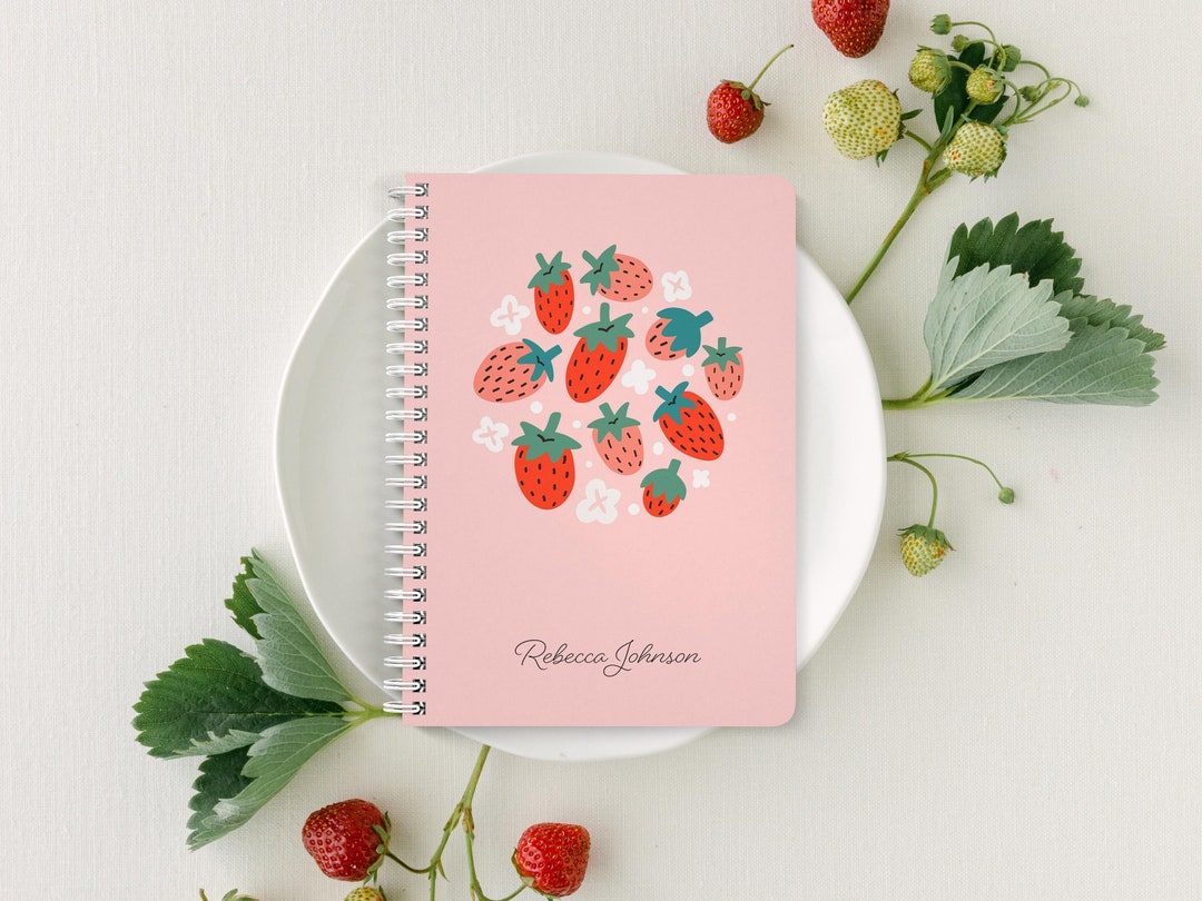 Strawberry Notebook, Pink Notebook Cover, Strawberry Journal, Lined or ...
