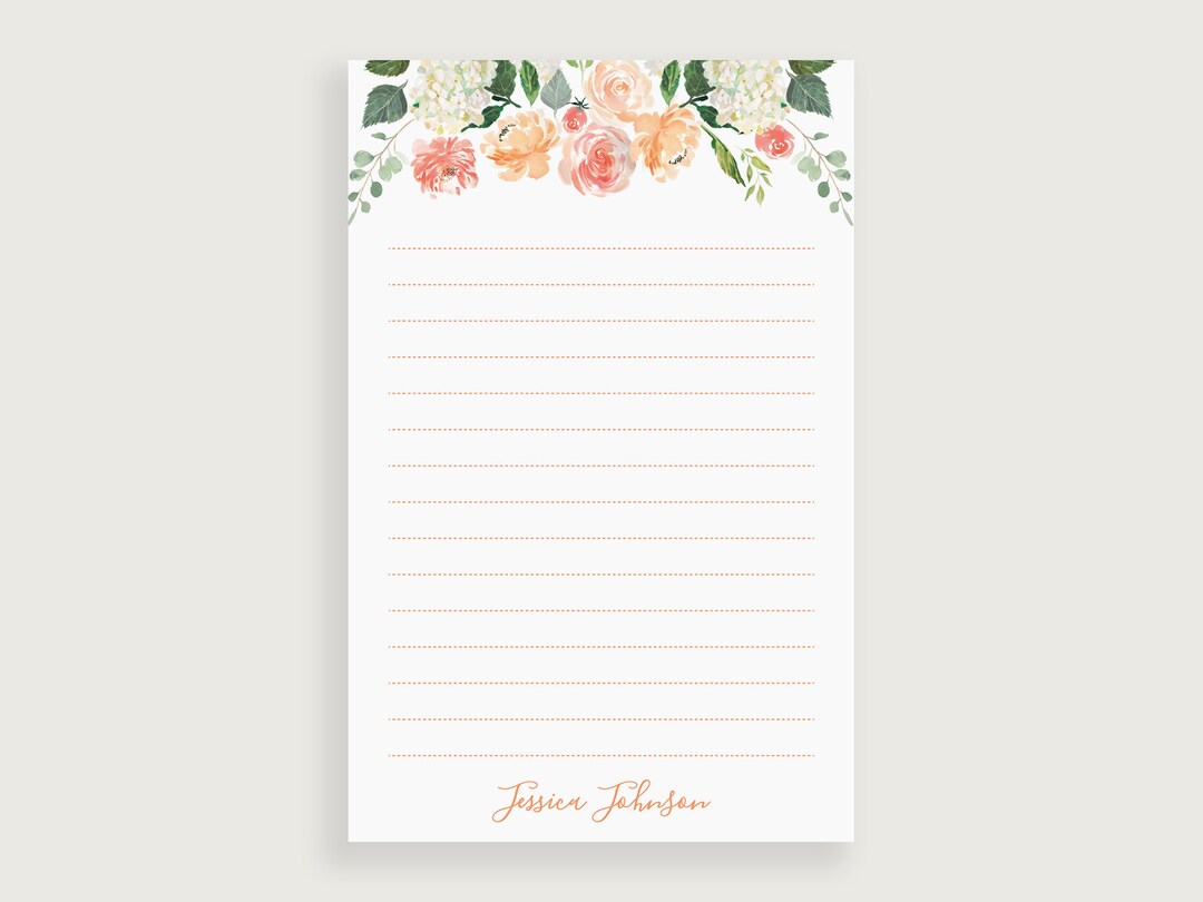 Personalized Letter Paper, Personalized Notepad Floral, Notepad ...