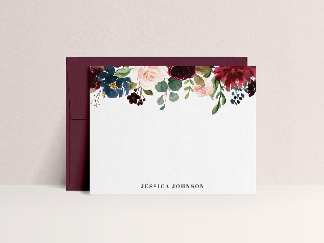 Navy Floral Note Cards | Watercolor Floral Stationary Set | Color ...
