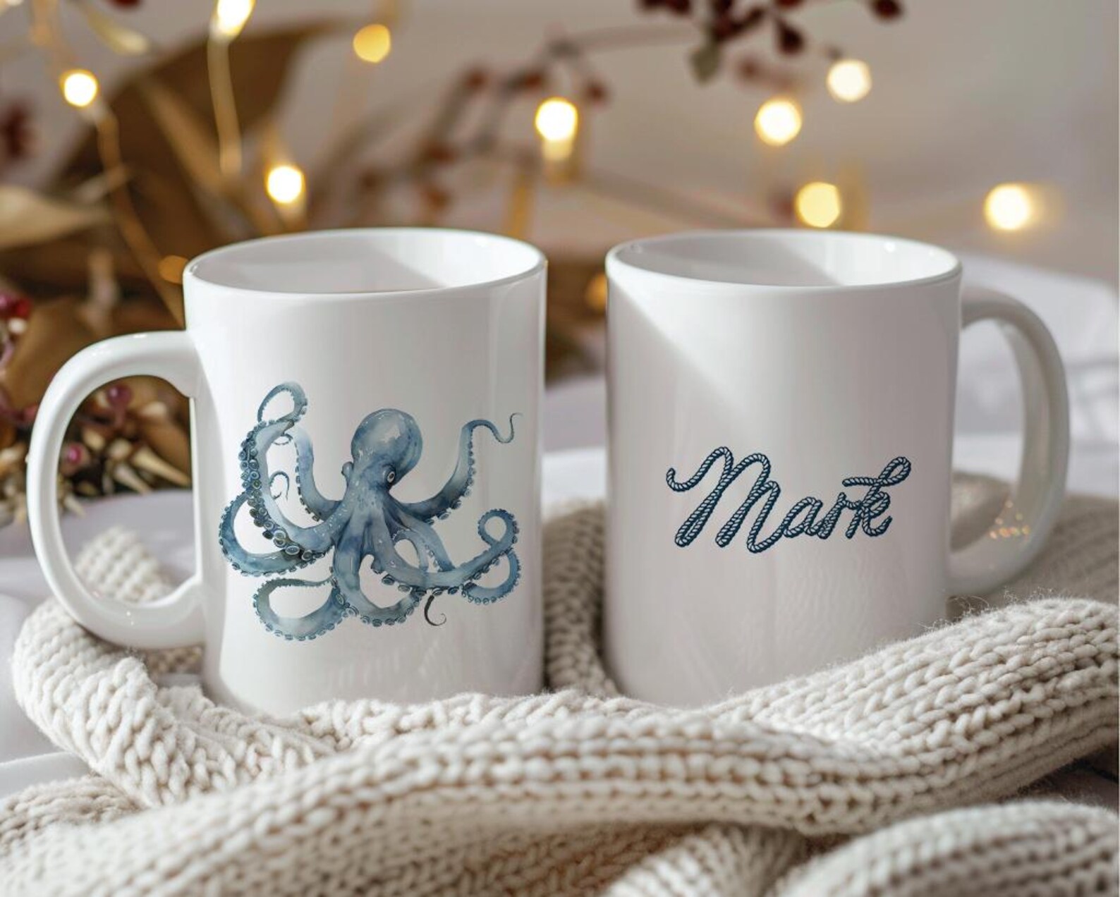Octopus Nautical Camping Mug, Ocean Creature Coffee Cup, Coastal Marine ...