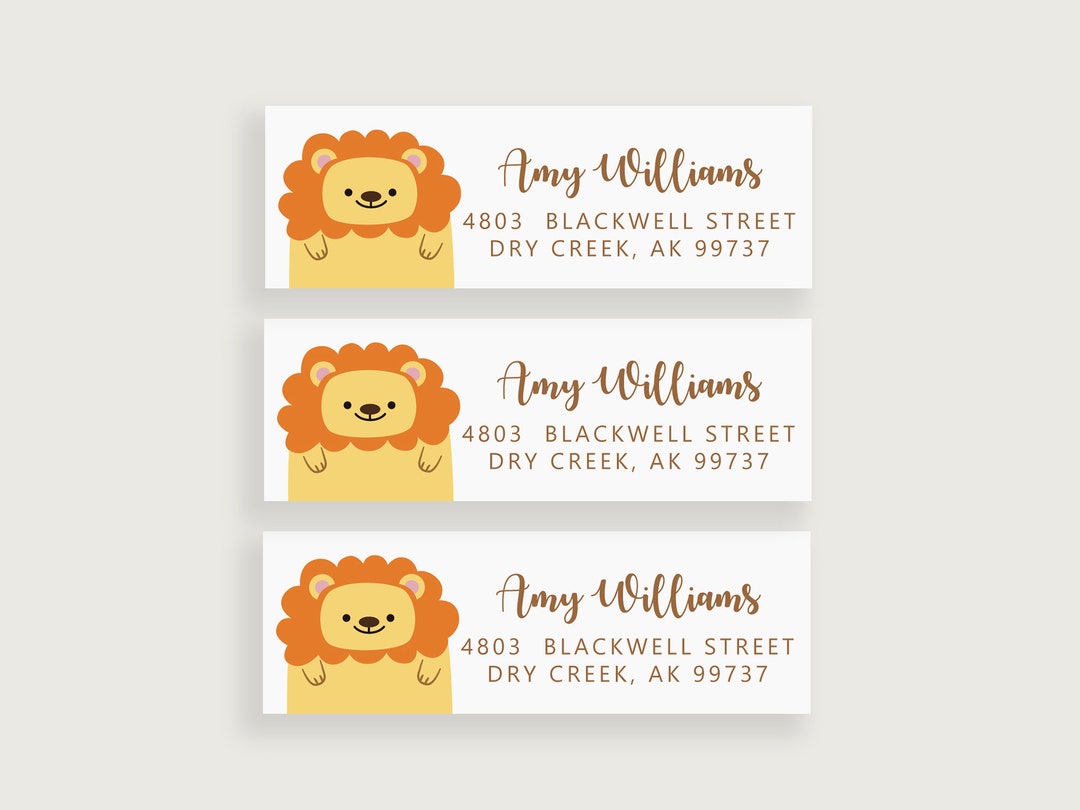 Lion Address Labels, Address Label Animals, Animal Address Labels for ...