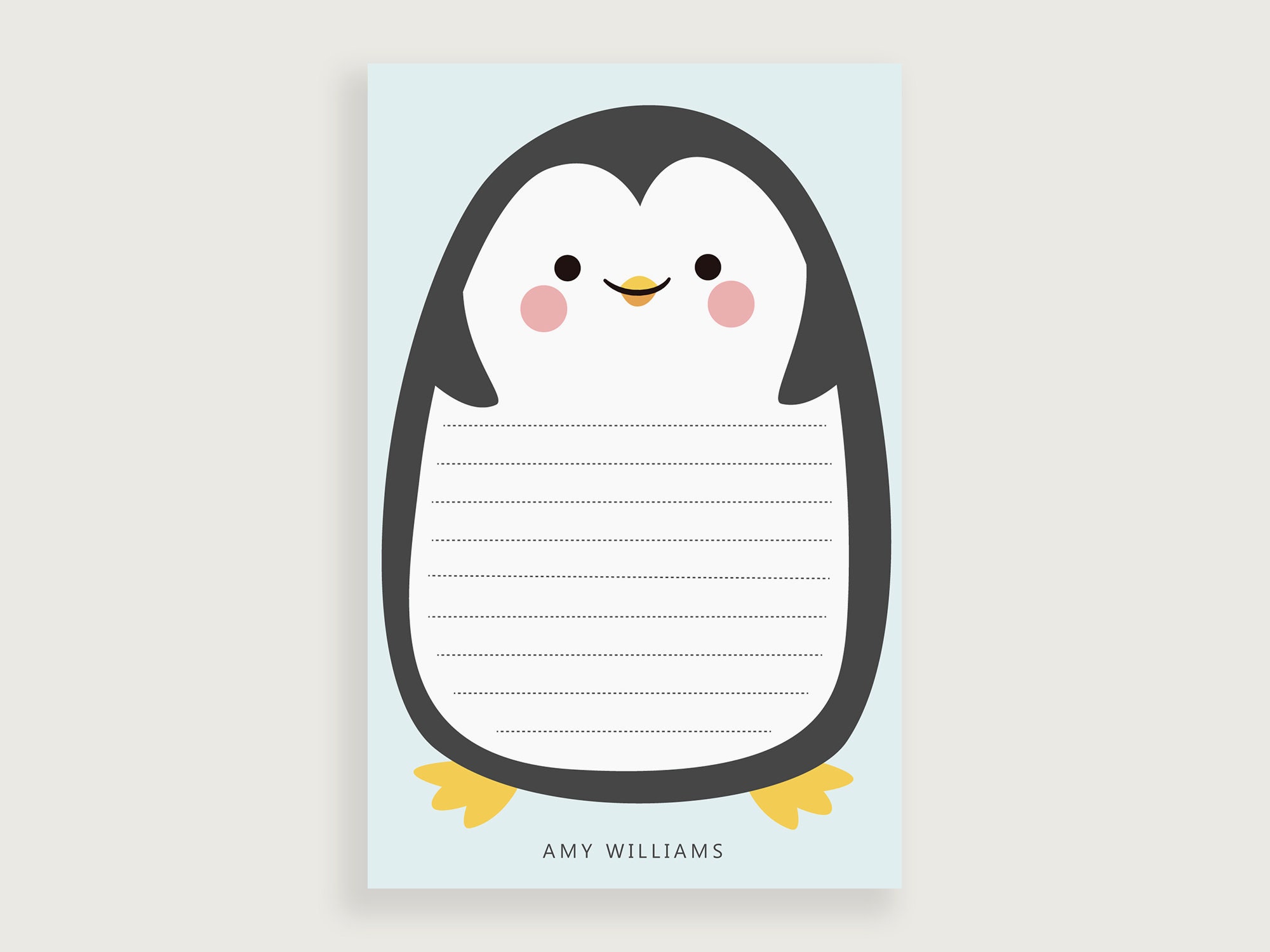 Penguin Notepad Penguin Stationery Personalized Stationary | Etsy