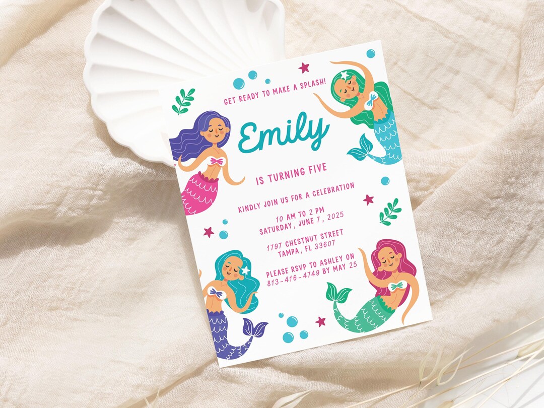 Mermaid Birthday Invitation Cards | Girl Birthday Party Invitations ...