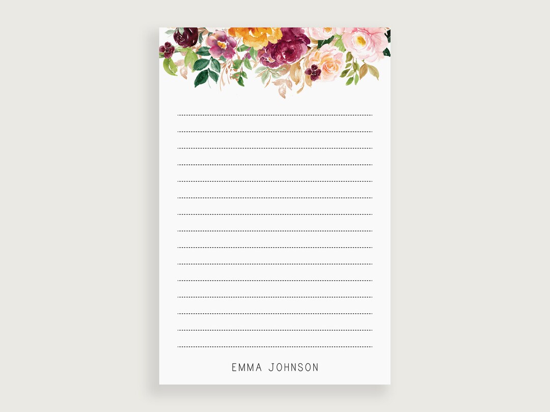 Personalized Notepad Floral, Personalized Stationary for Women, Custom ...