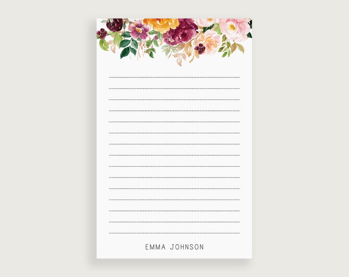 Personalized Notepad Floral Personalized Stationary for - Etsy
