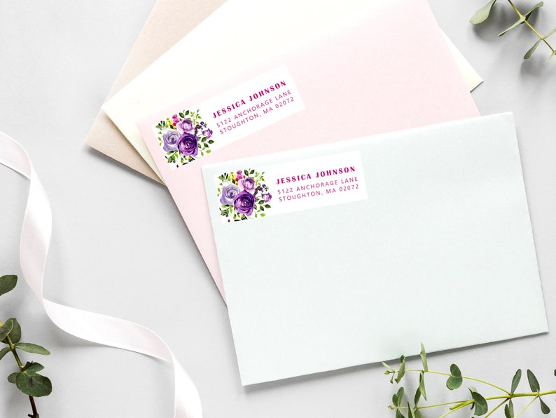 Purple Address Labels Address Label Flower Floral Return - Etsy
