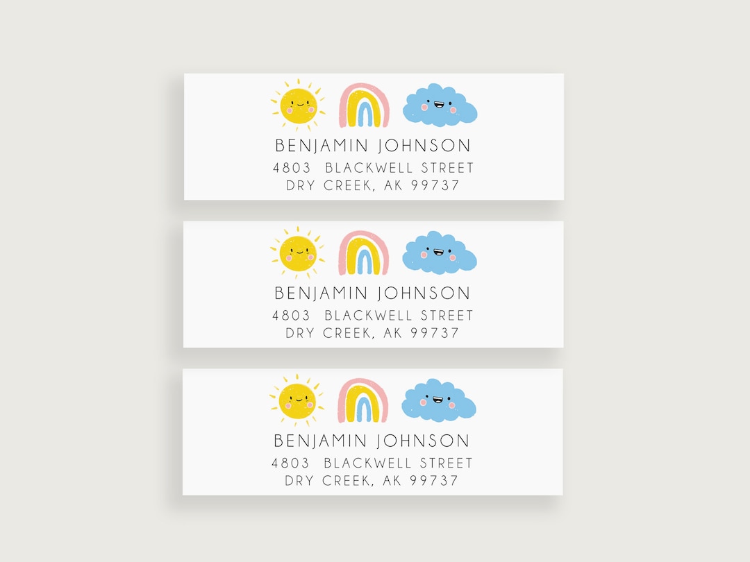 Rainbow Return Address Labels, Personalized Address Labels Kids, Cute ...