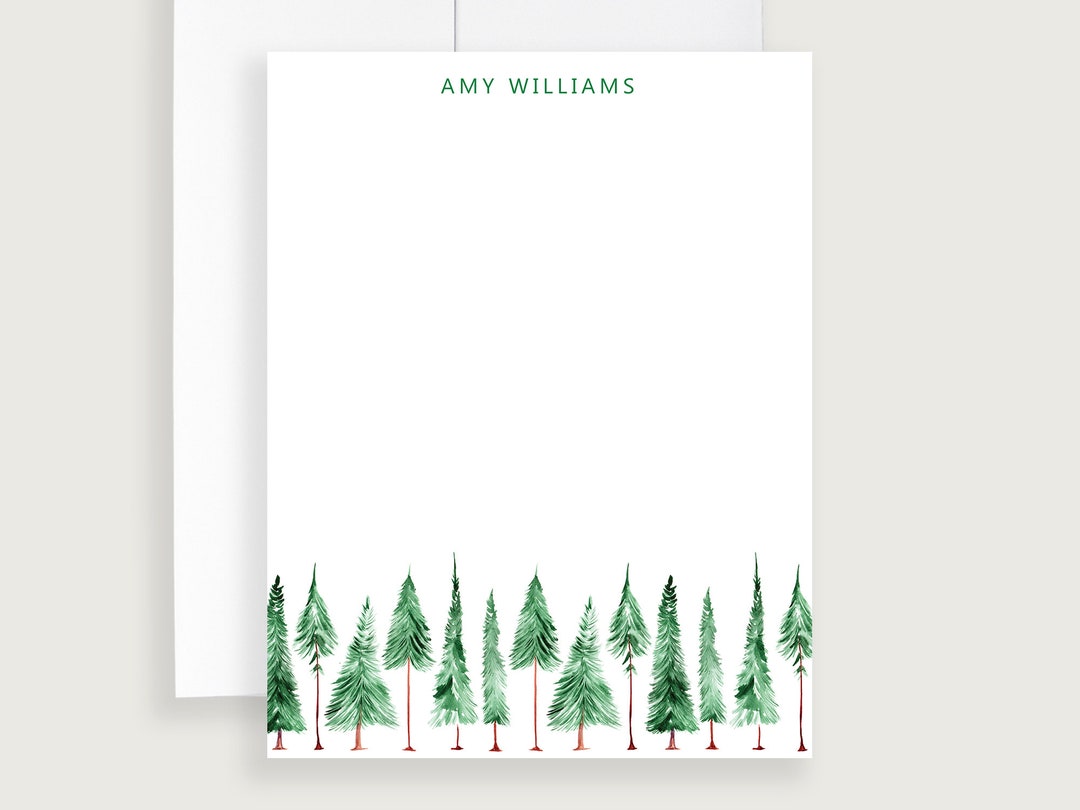 Forest Stationery, Pine Tree Note Cards, Watercolor Trees Stationary ...