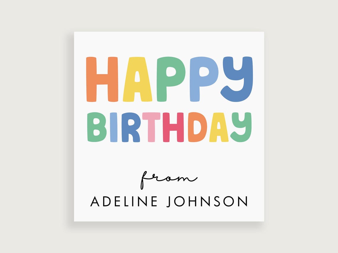 Colorful Birthday Gift Stickers | Personalized Rainbow Paper Labels for ...
