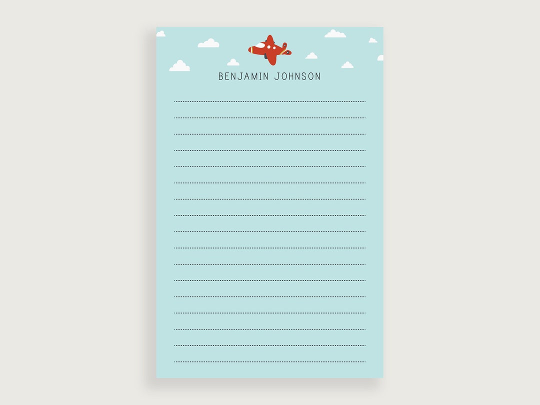 Personalized Stationery Kids, Plane Notepad, Aeroplane Note Pad, Design ...