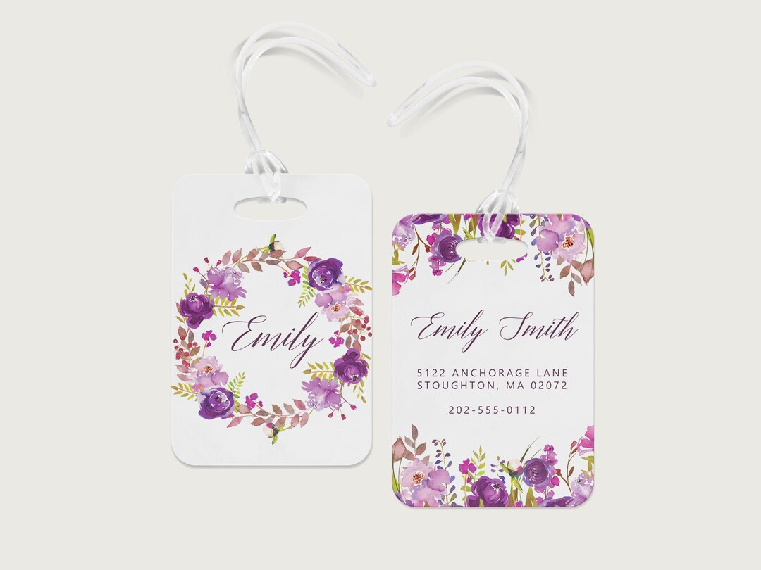 Luggage Tag | Backpack Tag | Bag Tag | Purple Floral Name Tag | Design ...