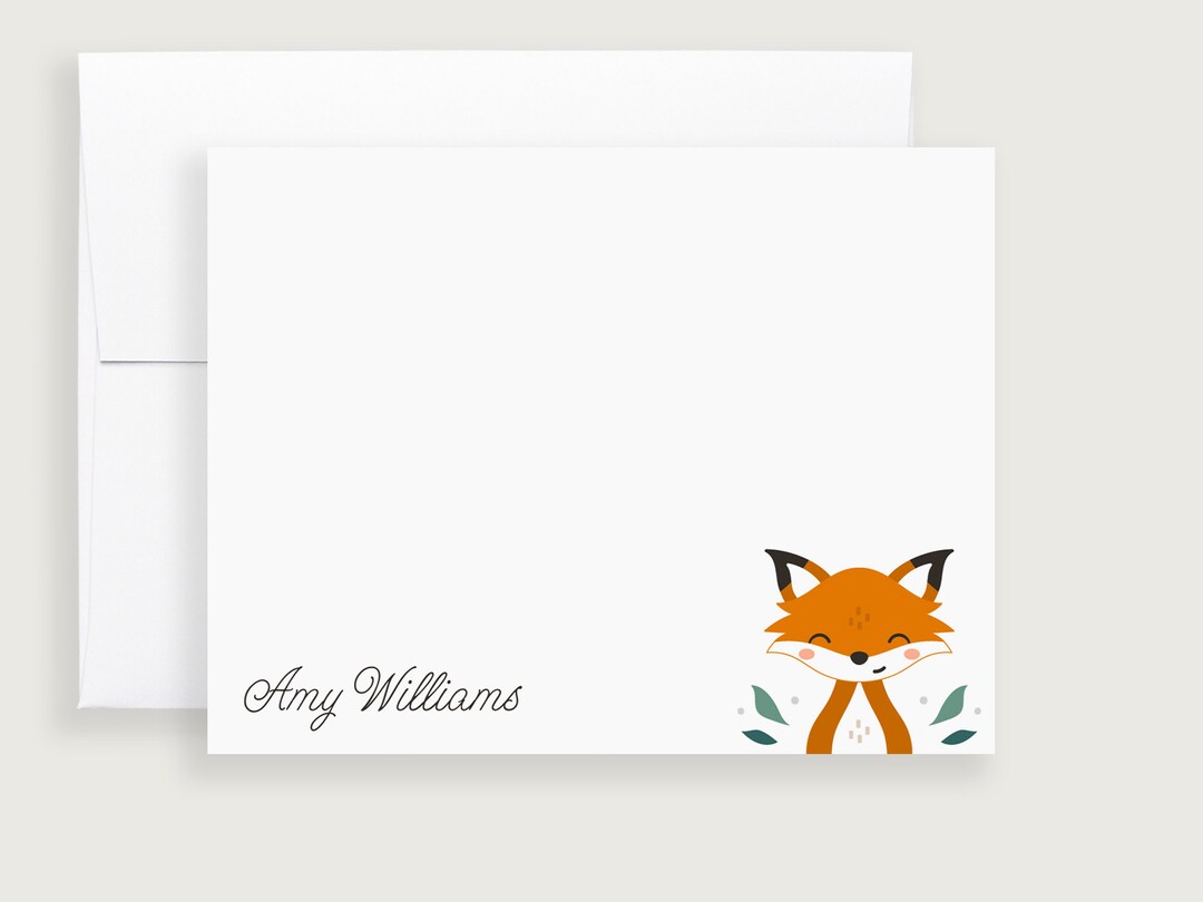 Fox Note Cards, Personalized Note Cards With Animals, Kids Note Cards ...