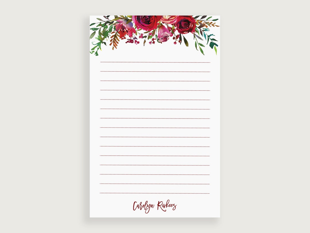 Floral Note Pad, Writing Pad, Notepad Personalized, Custom Note Pad ...