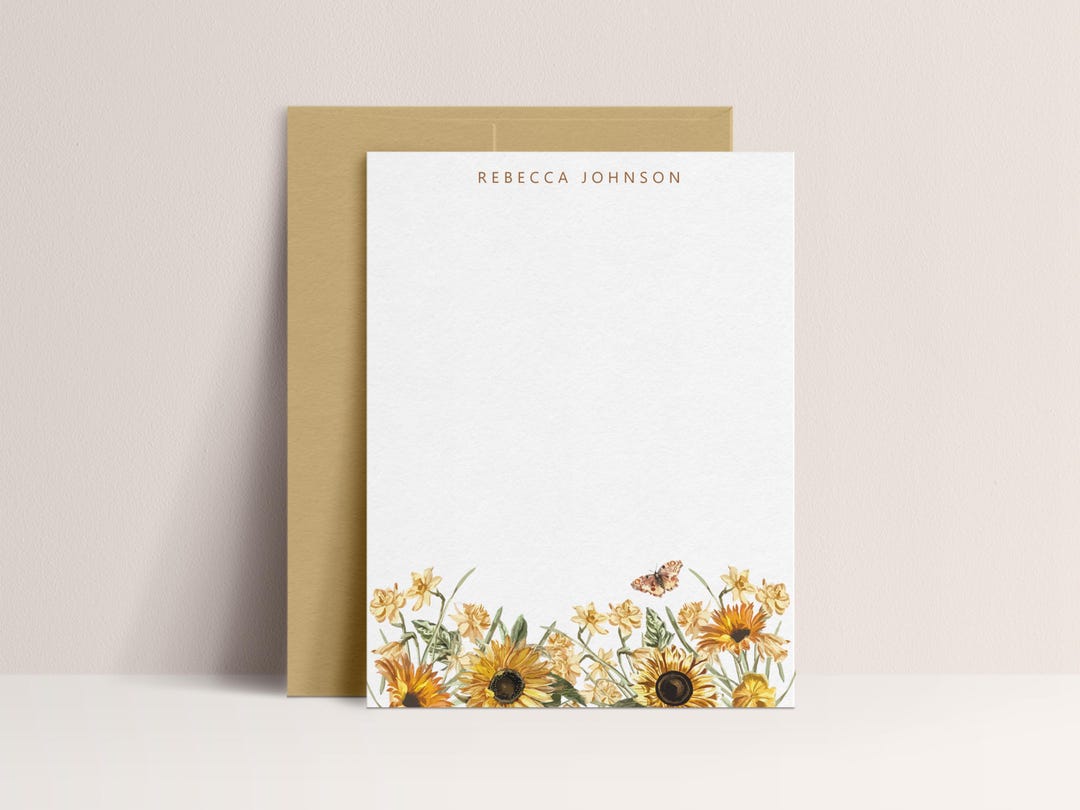 Sunflower Note Cards Personalized | Sunflower Stationery Set | Set of ...