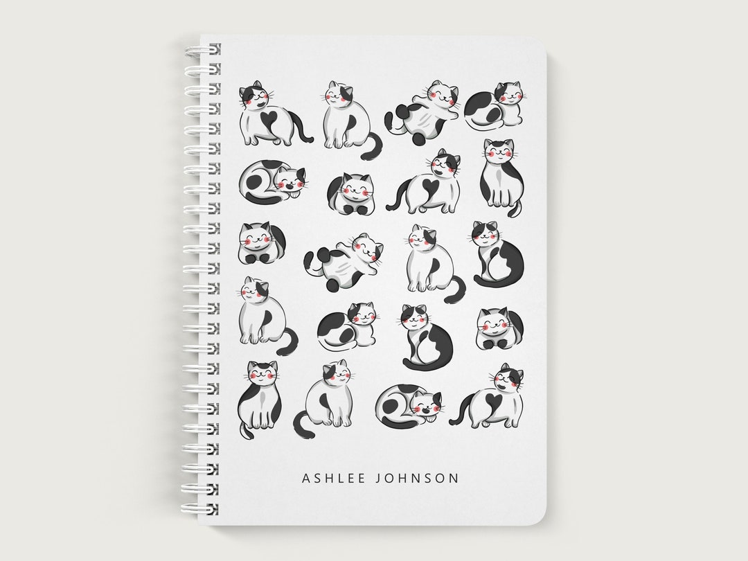 Personalized Cat Notebook, Cute Sketchbook for Girl, Lined or Unlined ...
