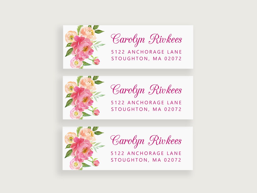 Pink Return Address Labels, Address Labels Floral, Peony Stationary ...