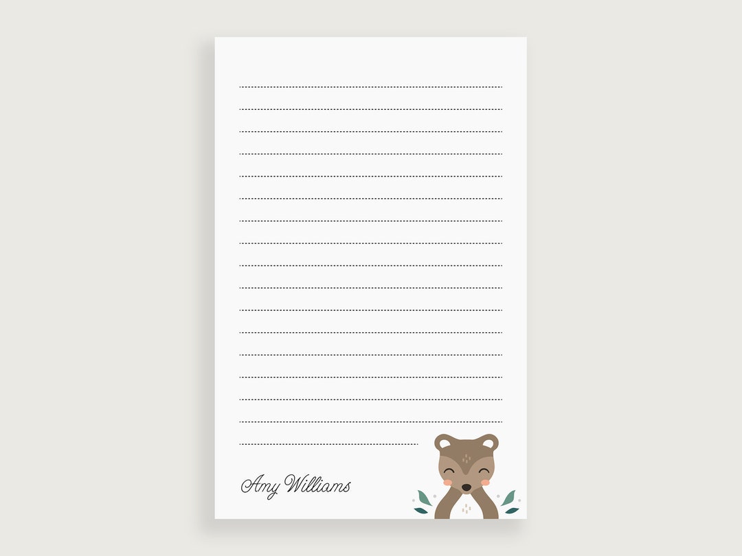Personalized Writing Paper for Kids, Bear Stationery, Bear Note Pad ...