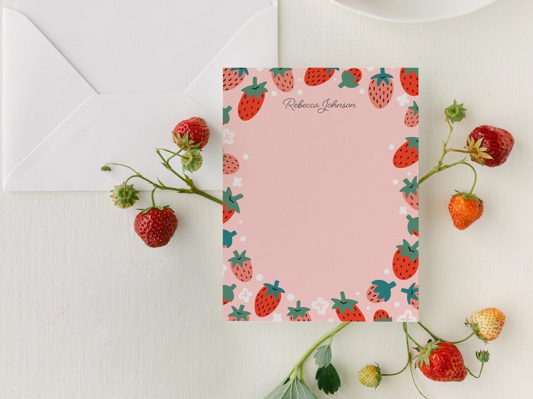 Strawberry Stationery Set | Pink Strawberry Note Cards | Color ...