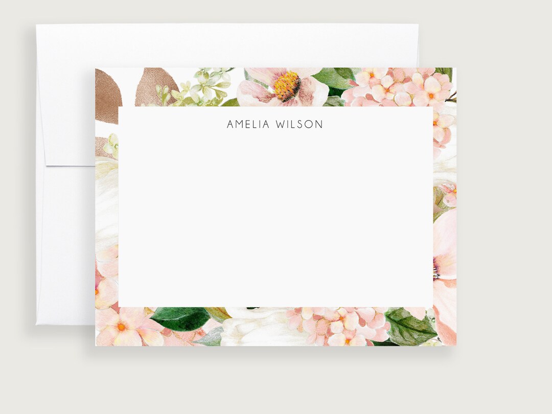 Personalized Note Cards Pink Note Cards Botanical Stationery - Etsy