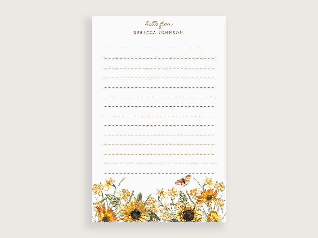 Personalized Sunflower Notepad Custom, Sunflower Note Pad, Lined ...