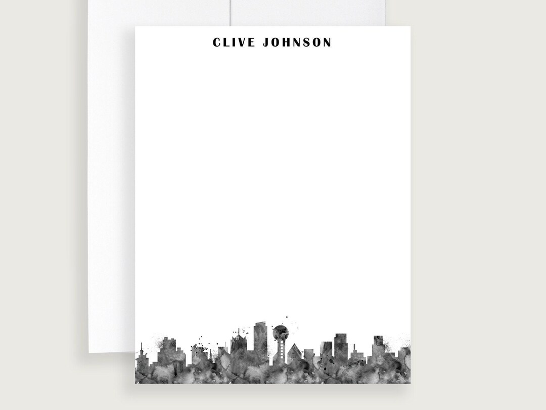 Grey Dallas Skyline Note Cards, Watercolor Texas Note Card, Texas Card ...