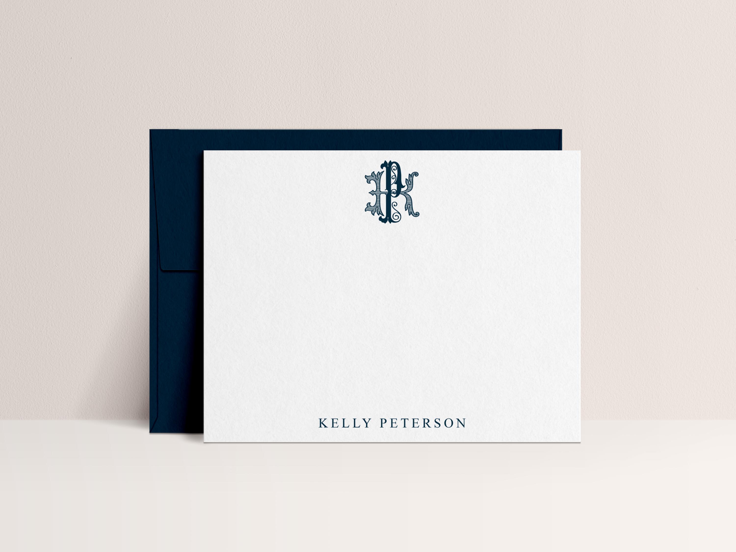 Personalized Navy Monogram Stationery Set for Men | Custom Note Cards ...
