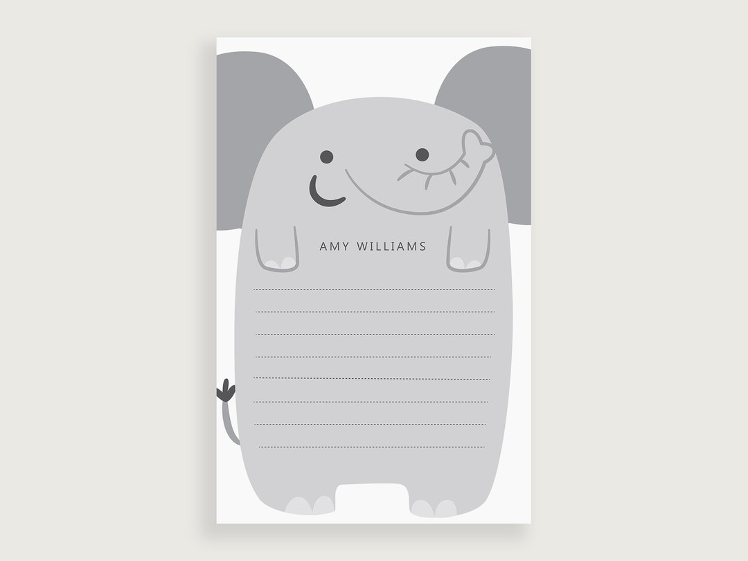 Personalized Stationary for Kids, Elephant Note Pad, Elephant ...