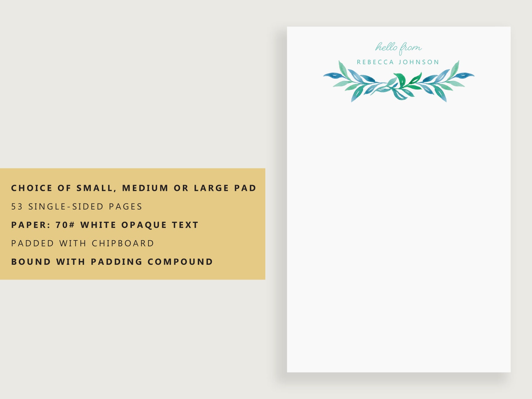 Leaves Notepad Watercolor Floral Notepad Pretty Notepad - Etsy