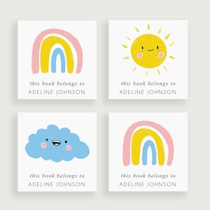 Rainbow Bookplates for Kids | Book Stickers for Kids | Book Labels for ...