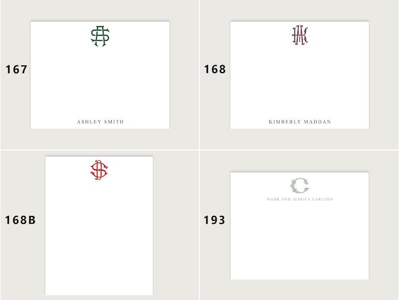 Custom Monogram Stationery Set, Personalized Minimal Flat Note Cards ...