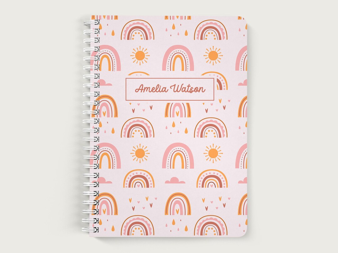 Personalized Rainbow Notebook, Kids Spiral Journal, Custom Name Book ...