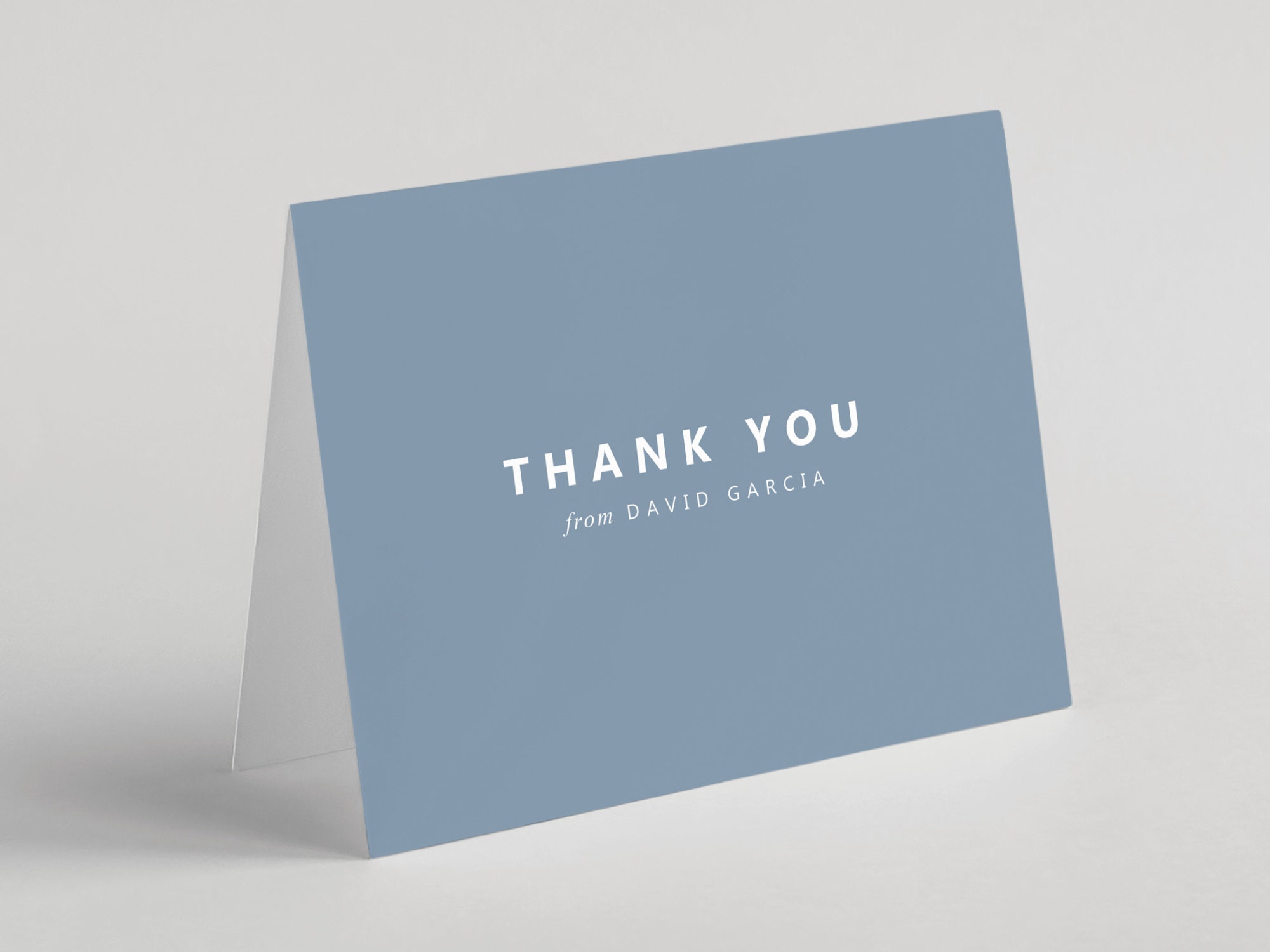 Personalized Thank You Cards Dusty Blue, Simple Thank You Cards, Folded ...