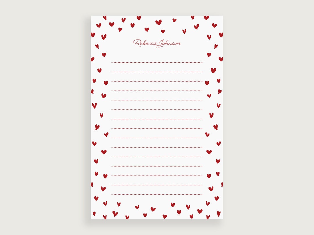 Hearts Notepad, Heart Note Pad, Valentines Notepad, Lined Notepad or ...