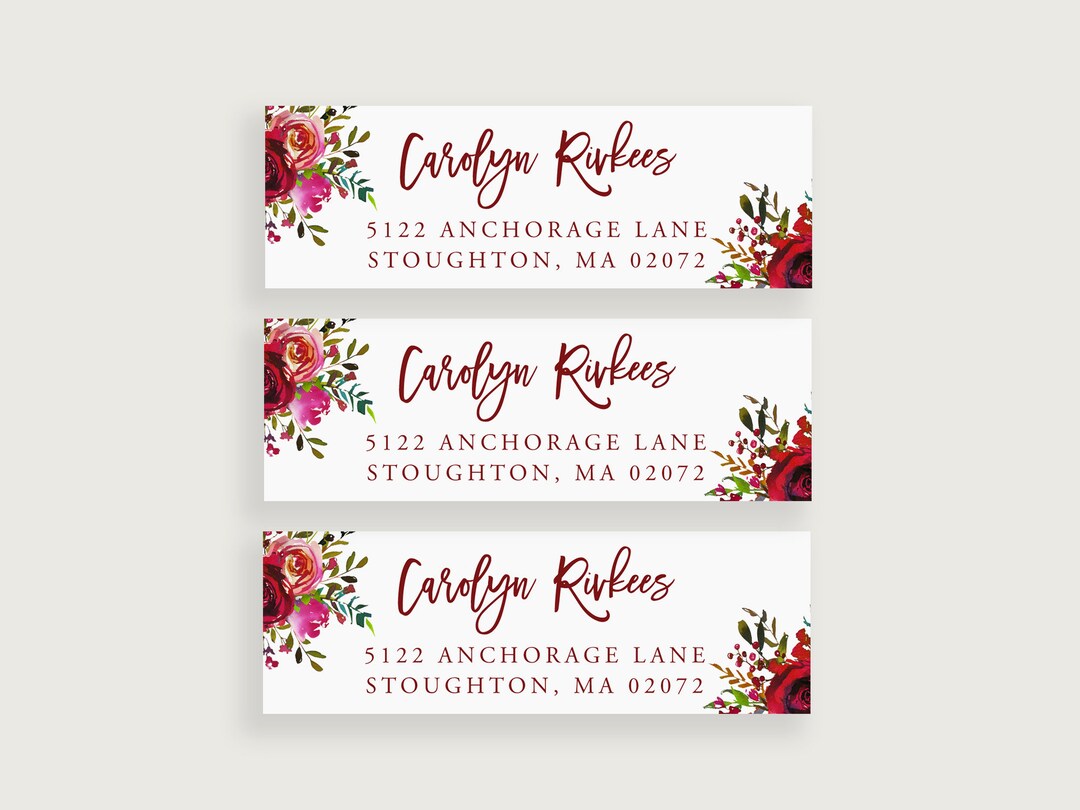 Rose Address Labels, Red Floral Personalized Return Address Label ...