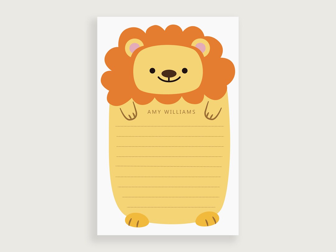 Kids Stationary With Lines, Kids Notepad, Lion Stationery, Design #83 ...