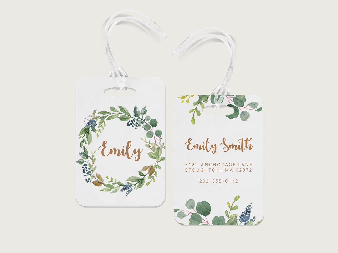 Luggage Tag | Greenery Name Tag | Backpack Tag | School Bag Tag ...
