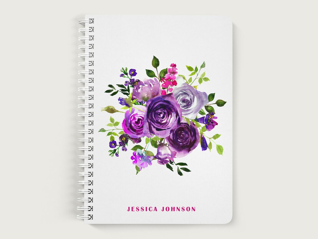 Personalized Notebook, Purple Notebook, Floral Journal Notebooks, Lined ...