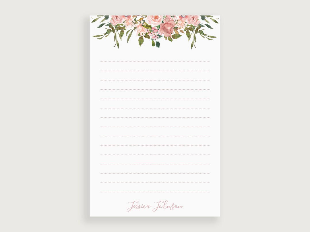Personalized Stationary Notepad, Personalized Notepad With Florals ...