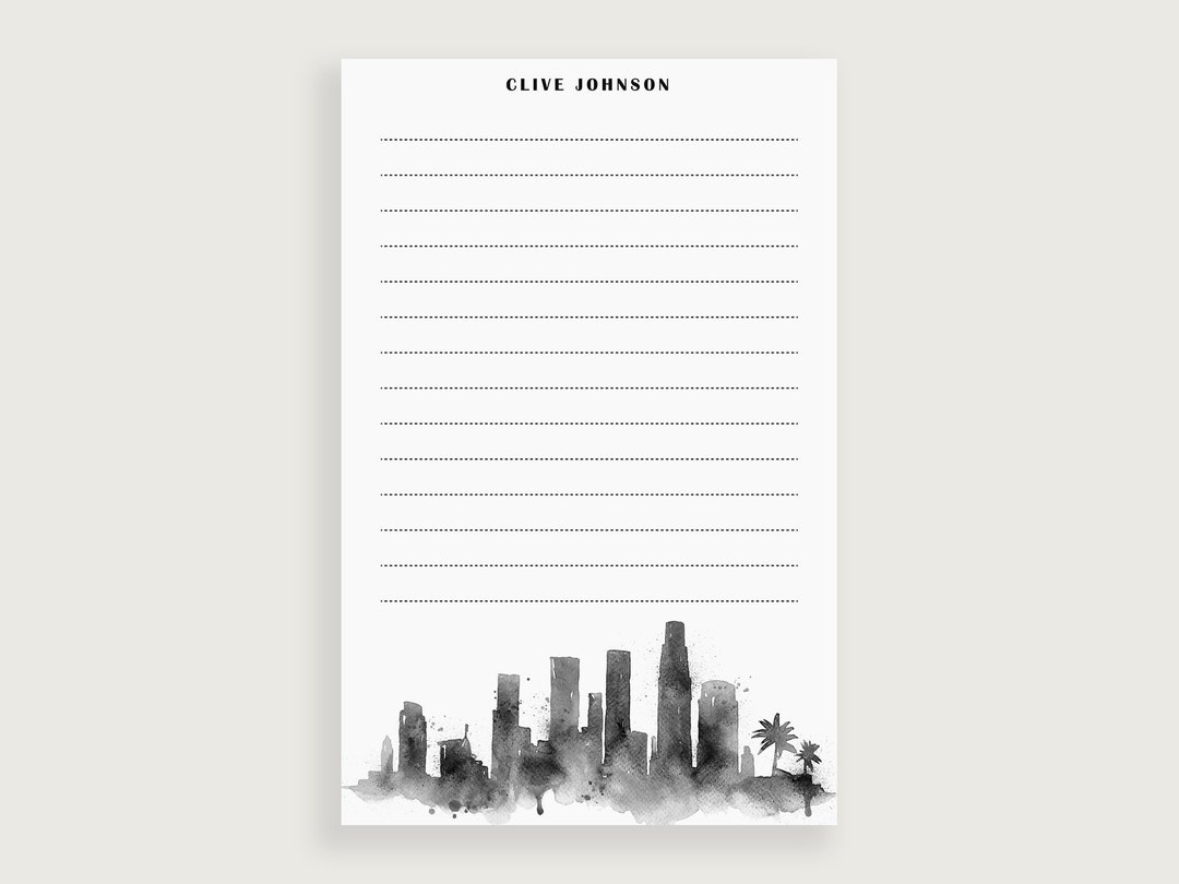 Grey Los Angeles Skyline Notepad, Watercolor California Gifts for Men ...