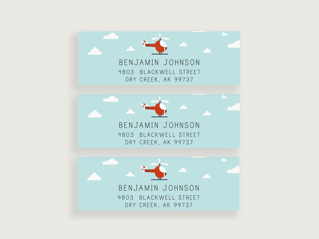 Helicopter Address Label, Personalized Address Labels Kids, Custom ...