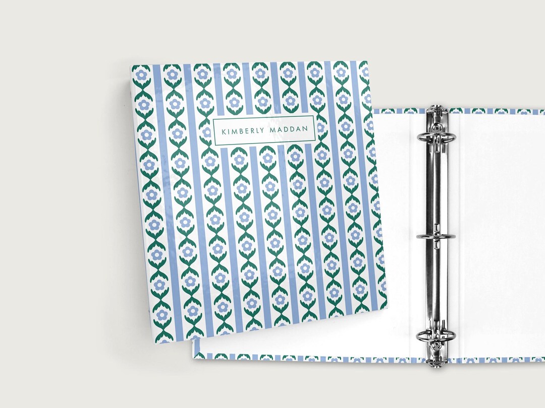 Personalized Blue Floral Ring Binder | Office Stationery Binder | 3 ...