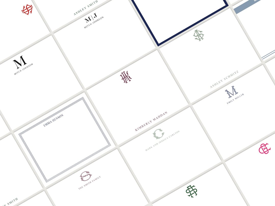 Custom Monogram Stationery Set, Personalized Minimal Flat Note Cards ...