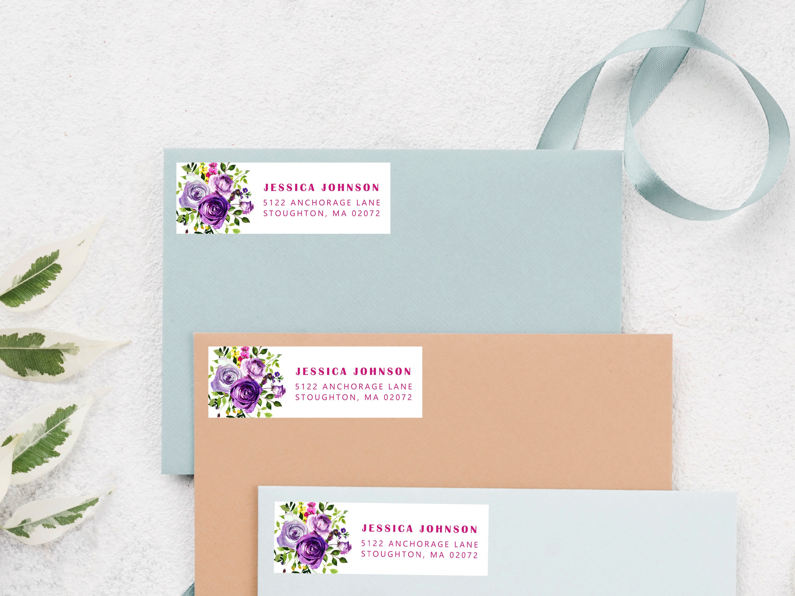 Purple Address Labels Address Label Flower Floral Return - Etsy UK