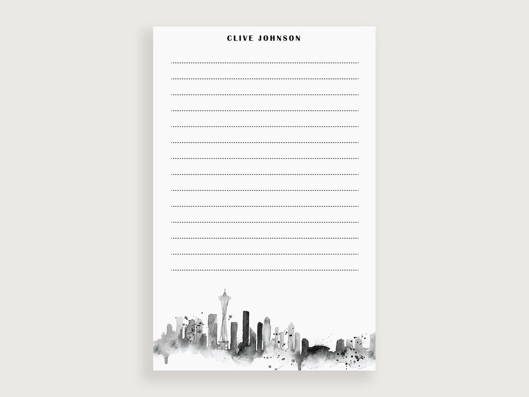 Grey Seattle Skyline Notepad, Personalized Watercolor Notepad From the ...