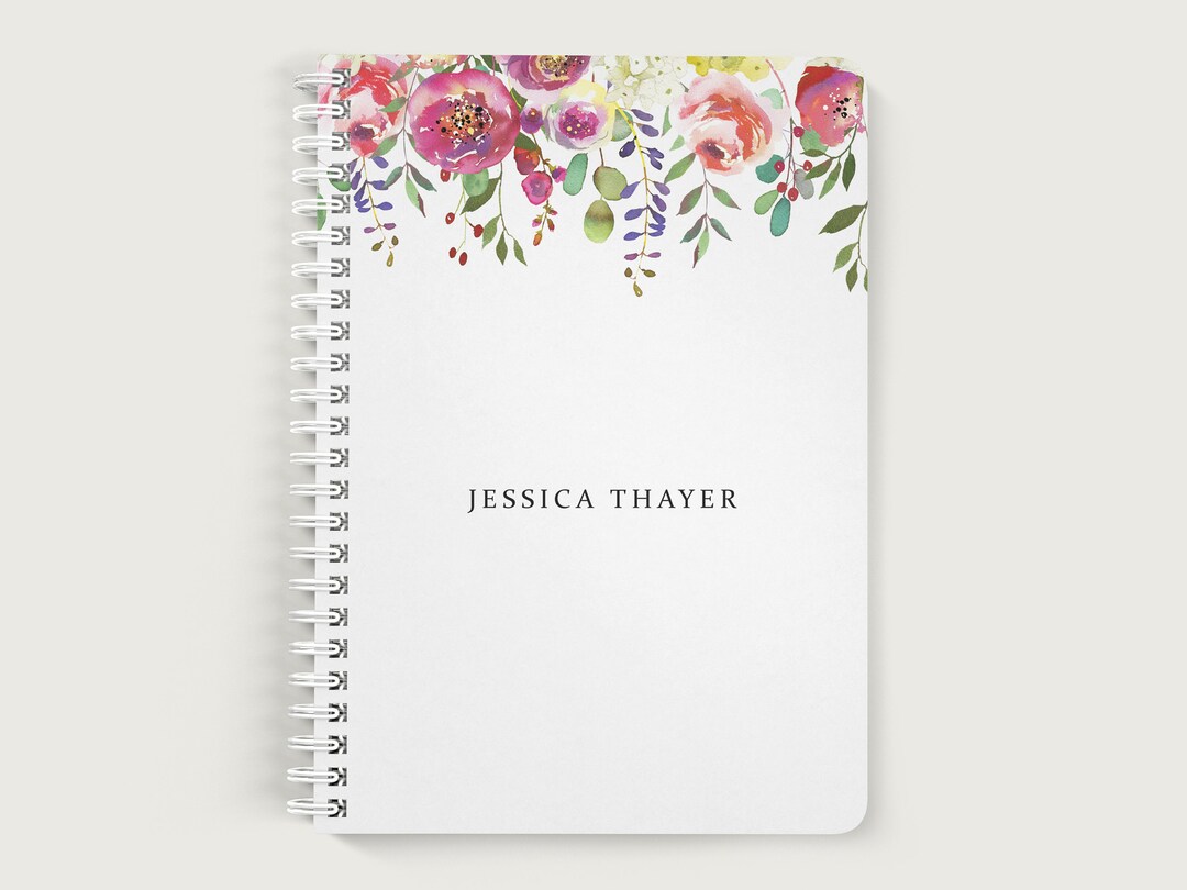 Personalized Sketchbook, Pink Floral Journal, Lined or Unlined Spiral ...